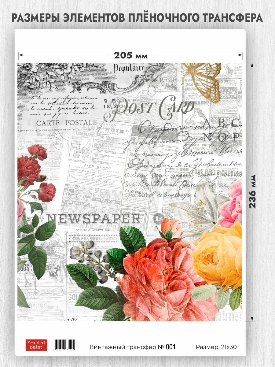 Трансфер для декупажа переводной рисунок для поверхностей винтажный 001 (А4)