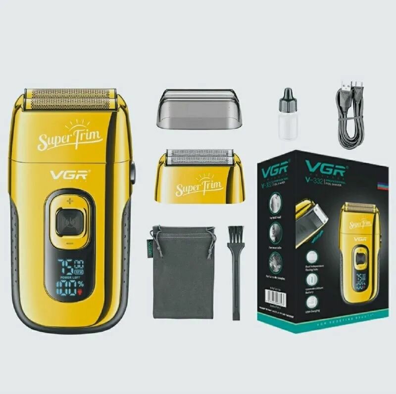 Профессиональная электробритва-шейвер для сухого и влажного бритья / V 332 золото