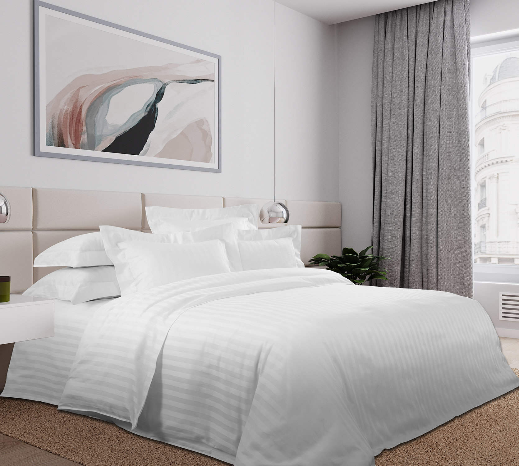 Набор Наволочек 50х70 - 2 шт. Страйп-Сатин Отбеленный