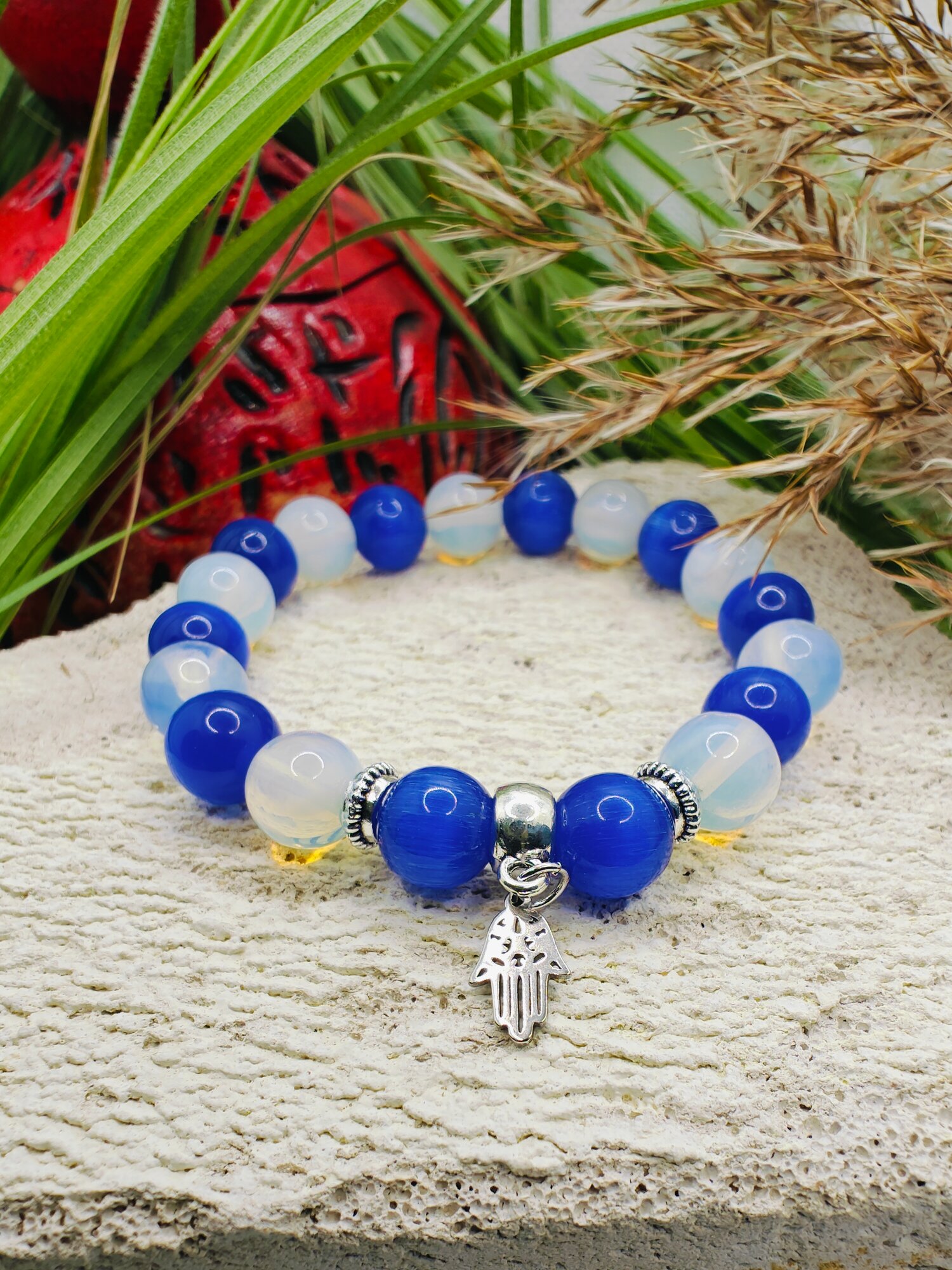 Браслет, лунный камень, кошачий глаз