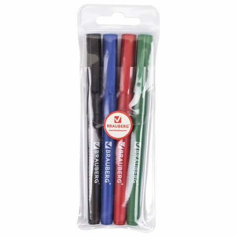 Маркеры перманентные (нестираемые) BRAUBERG, набор 4 шт, ассорти, "CLASSICLine", 1 мм, 150295