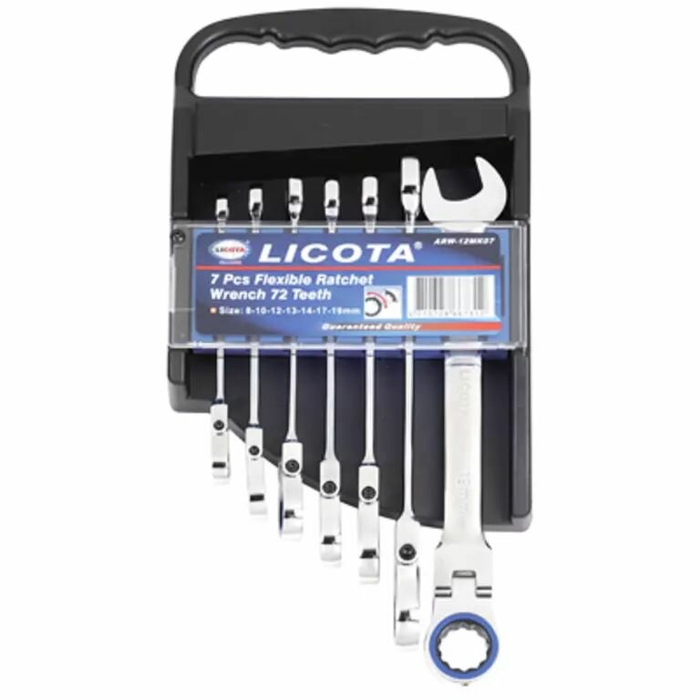Набор ключей трещоточных с полукарданом 72 зуба 7 предметов 1,5-10 мм, специнструмент Licota