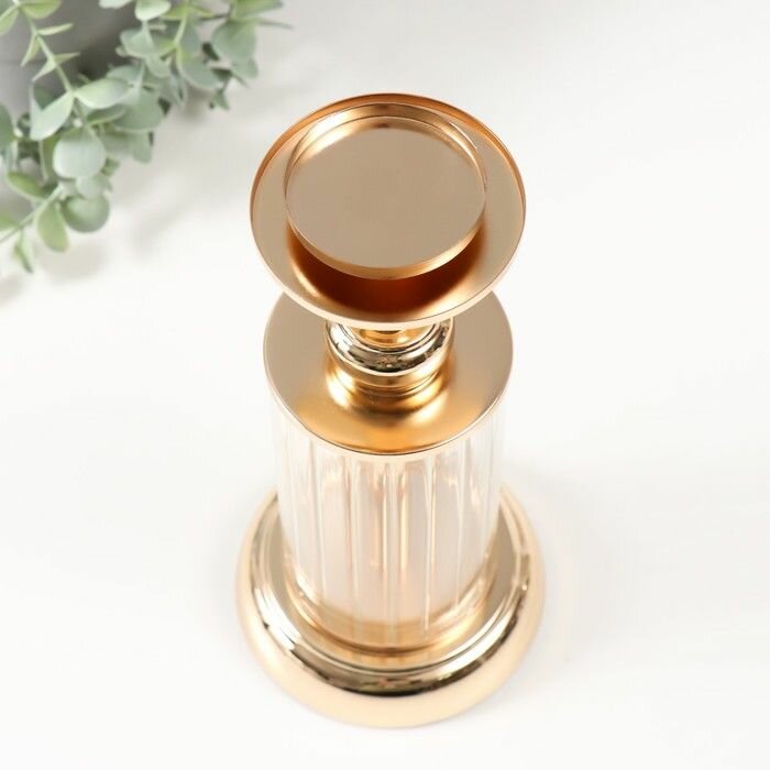 Подсвечник металл, акрил на 1 свечу "Колба" d 6 см золото 12х12х27 см