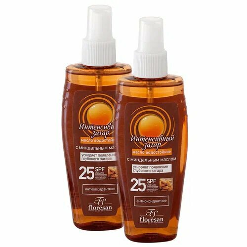 Масло Floresan Защита от солнца, интенсивный загар, водостойкое, SPF 25, 150 мл, 2 шт.