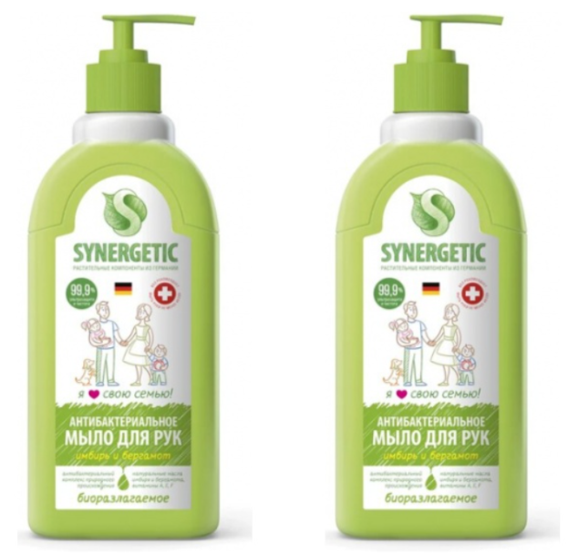 Жидкое мыло для рук Synergetic, с ароматом имбиря и бергамота, 0,5 л, 2 шт