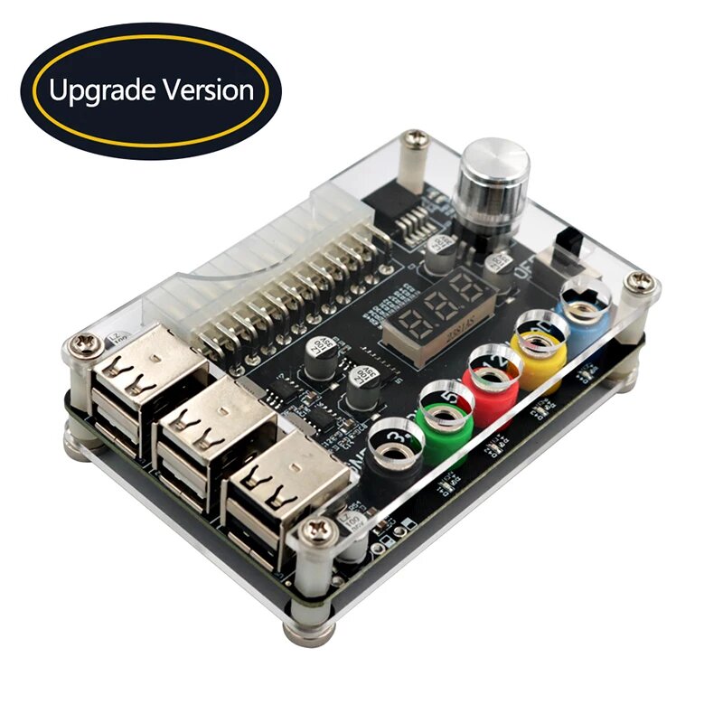 24-контактный блок питания ATX, коммутационная плата, разъем адаптера модуля питания, ручка регулируемого напряжения, 6 портов USB 2,0, поддержка QC2.0 QC3.0