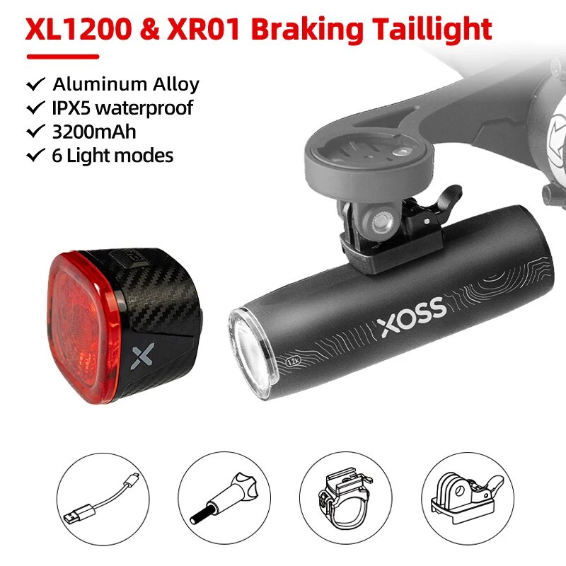 XOSS XL1200 Велофара с задним фонарем, 3200mAh