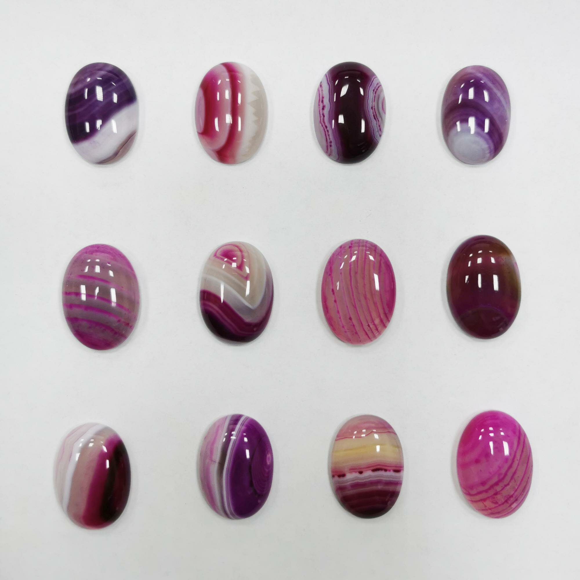 Кабошон каменный, 25х18мм, агат полосатый, фиолетовый/фуксия, 1 шт.