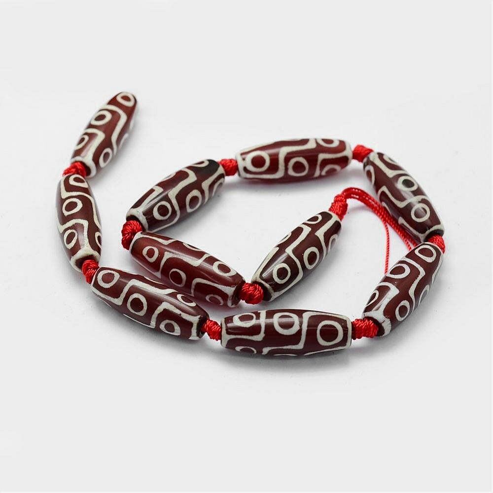 Бусины каменные, агат Дзи, 9 глаз, 30х11мм, красно-коричневые с белым, 5 шт, низка