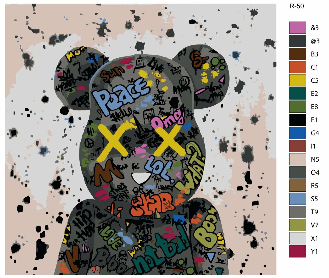 Картина по номерам BRUSHES-PAINTS "Bearbrick" R-50 70x70 см