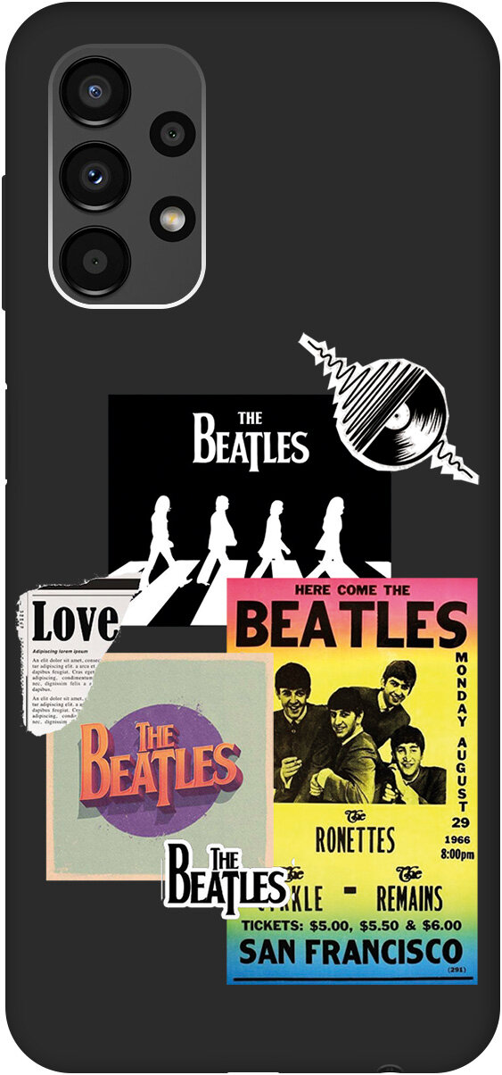 Матовый чехол Beatles Stickers для Samsung Galaxy A13 4G / Самсунг А13 4Г с 3D эффектом черный
