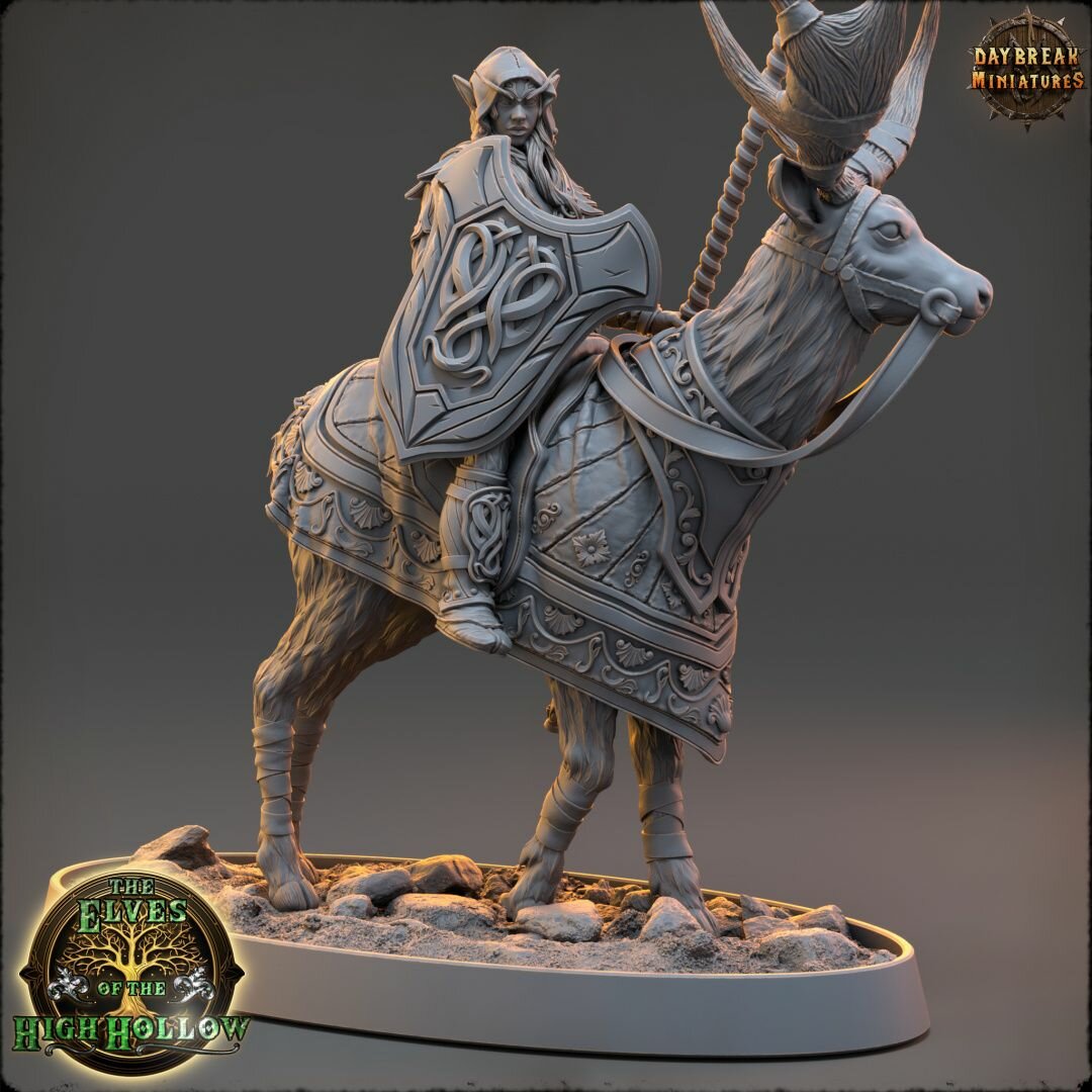 Эльф на олене (классы: паладин, воин, варвар) миниатюра для DnD (ДнД) и других Настольных игр (НРИ, Варгеймов или РПГ), фентези тематика
