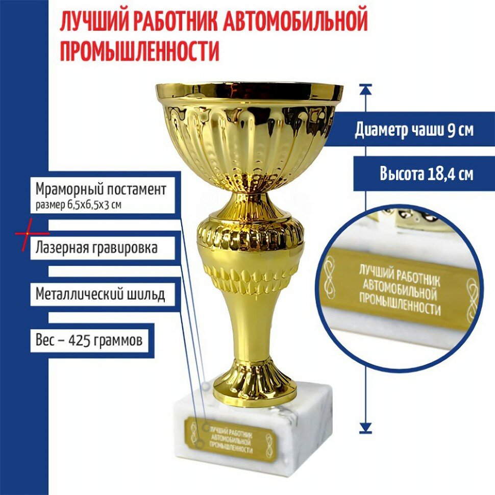 Кубок "Лучший работник автомобильной промышленности" на мраморном постаменте (18,4 см)