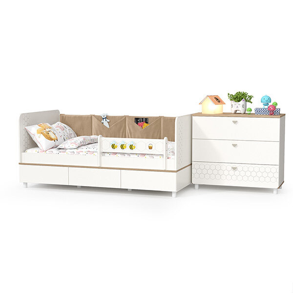 Эйп 11.40 Кровать + 13.322 Комод, цвет белый/дуб белый, сп. м. 800х1600 мм, б/м, основание есть, макс. нагрузка 80 кг, рек. выс. матр. 120 мм.