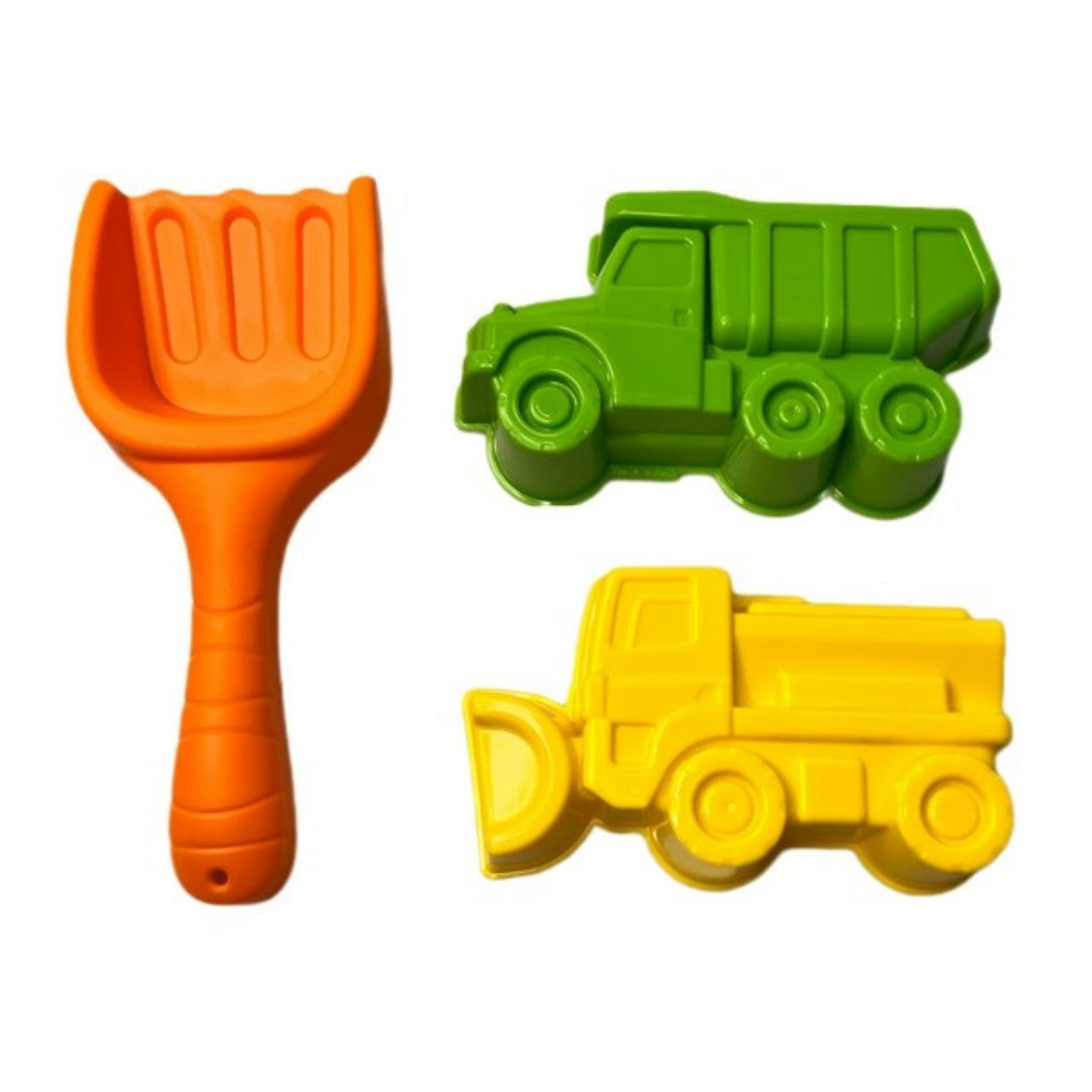 Песочный набор 53 (совочек 41, 2 формочки грузовички) в сетке 18x8x6 см