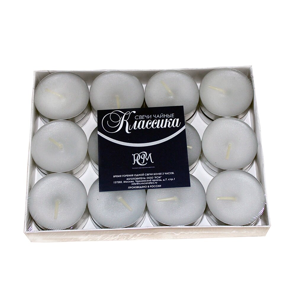 Чайные свечи Русская Свечная Мануфактура "Классика", парафиновые, белые, 24 штуки