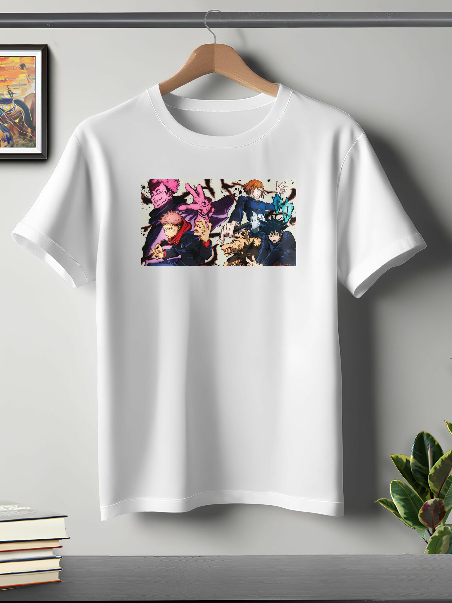 Футболка  Детская ONEQ 140 (10-11) размер с принтом Магическая битва, белая