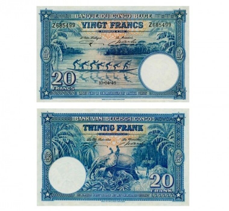 20 франков 1946 Бельгийское Конго, сувенирная копия, банкноты и купюры редкие коллекционные