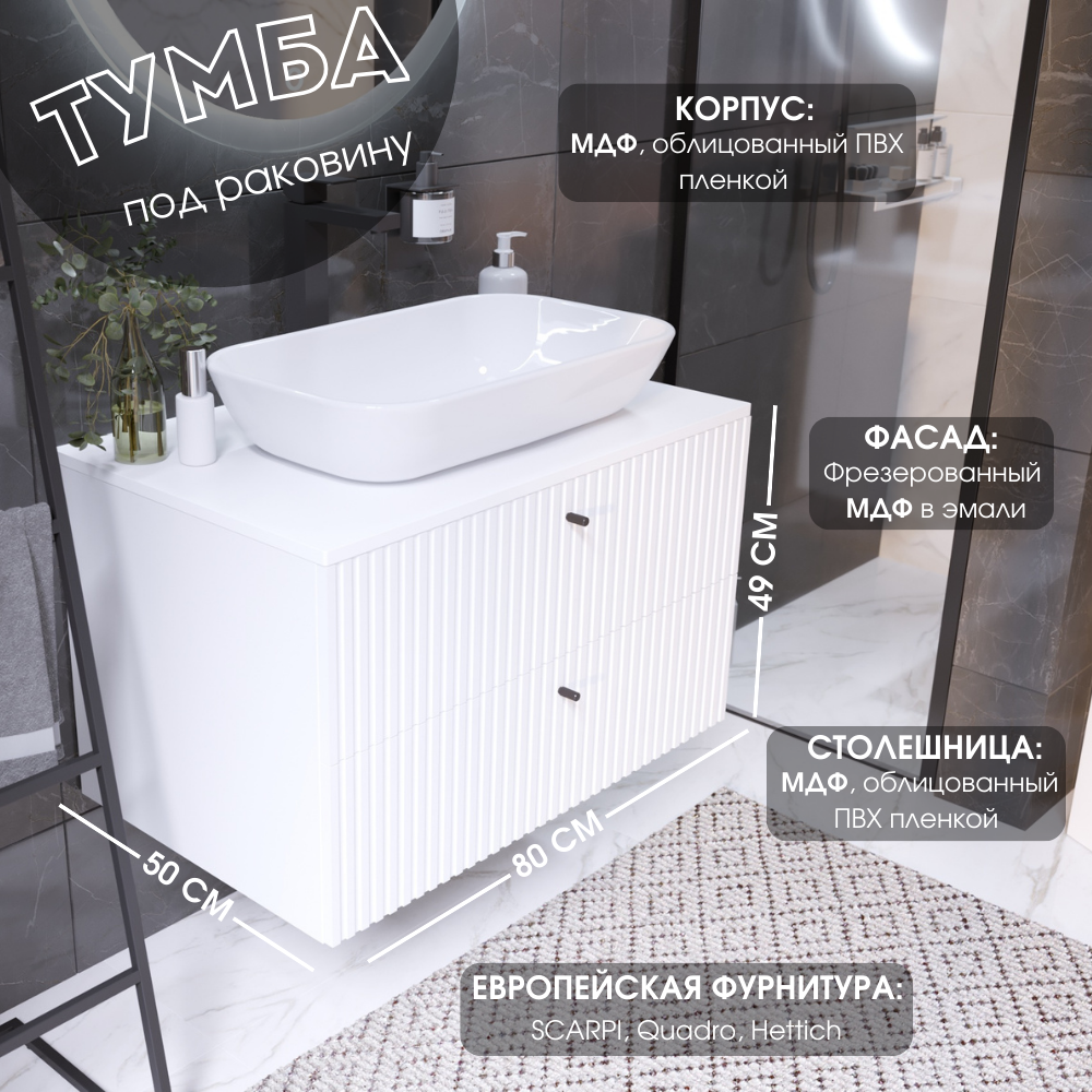 Подвесная тумба под раковину 80х50 см, 2 ящика, цвет монолит айсберг/эмаль белая, Desire 1Марка Ц0000026594