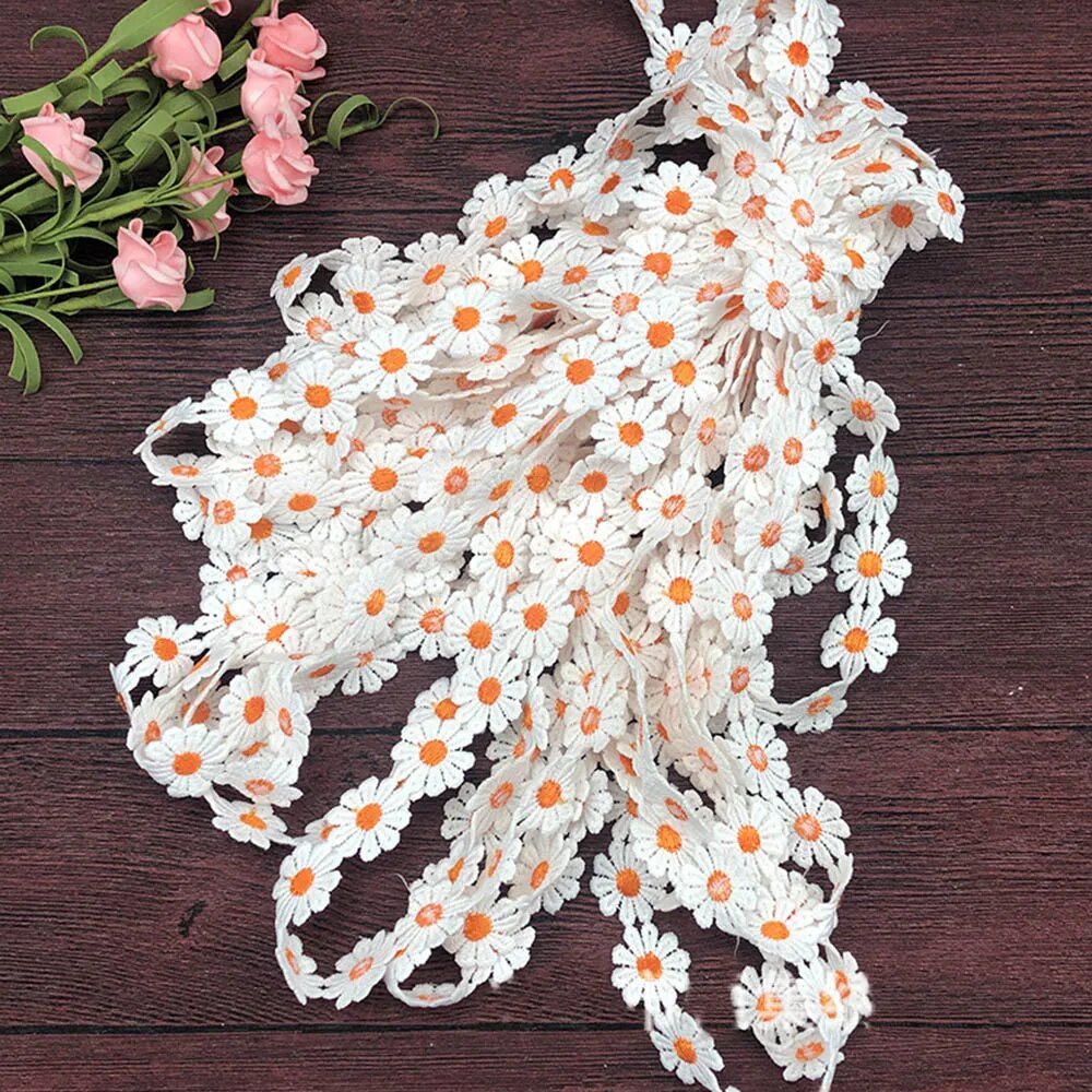 Кружевная лента с цветами белая, 2.3см, 1 Yard