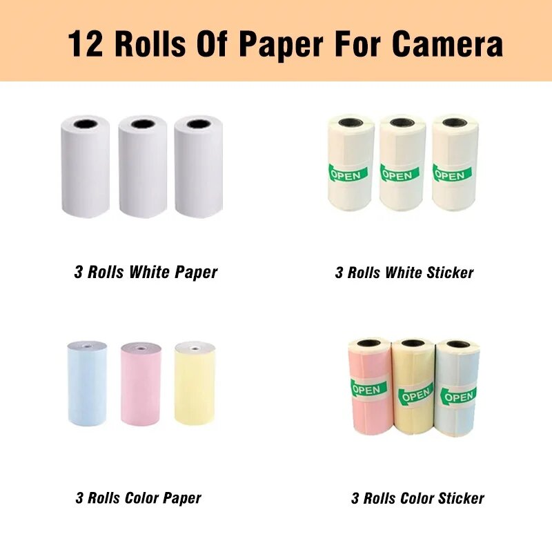 Детская мгновенная камера HSTEM черного цвета 12 Rolls Photo Paper