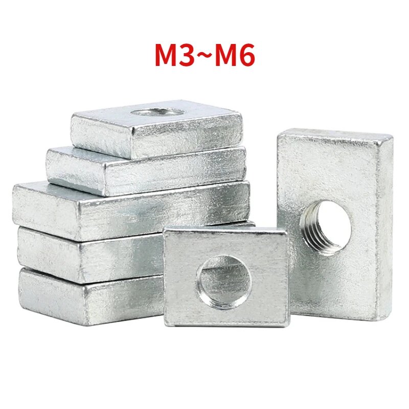Квадратная гайка M3 M4 M5 M6 Оцинкованная углеродистая сталь Тонкие прямоугольные гайки Слайдер-блок для аксессуаров для алюминиевого профиля