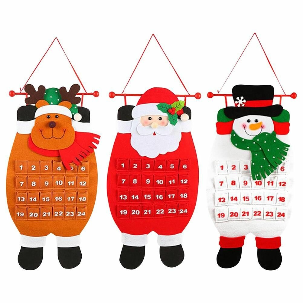 Рождественский адвент-календарь из фетра, подвесной рождественский календарь из фетра Санта-Клауса, календарь обратного отсчета на 24 дня для домашнего декора