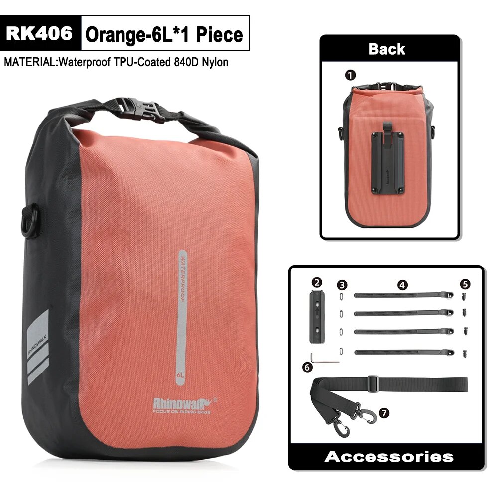 Водонепроницаемая сумка Rhinowalk для велосипеда 4-6 л Orange-6L