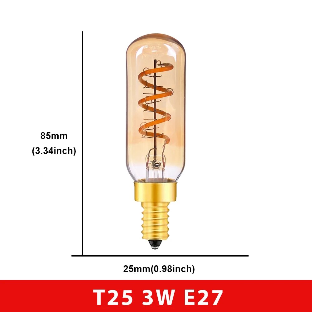 Спиральные светодиодные лампы Эдисона C35 T25 ST64 G80 G95 G125 4Вт 2200К T25 3W E14