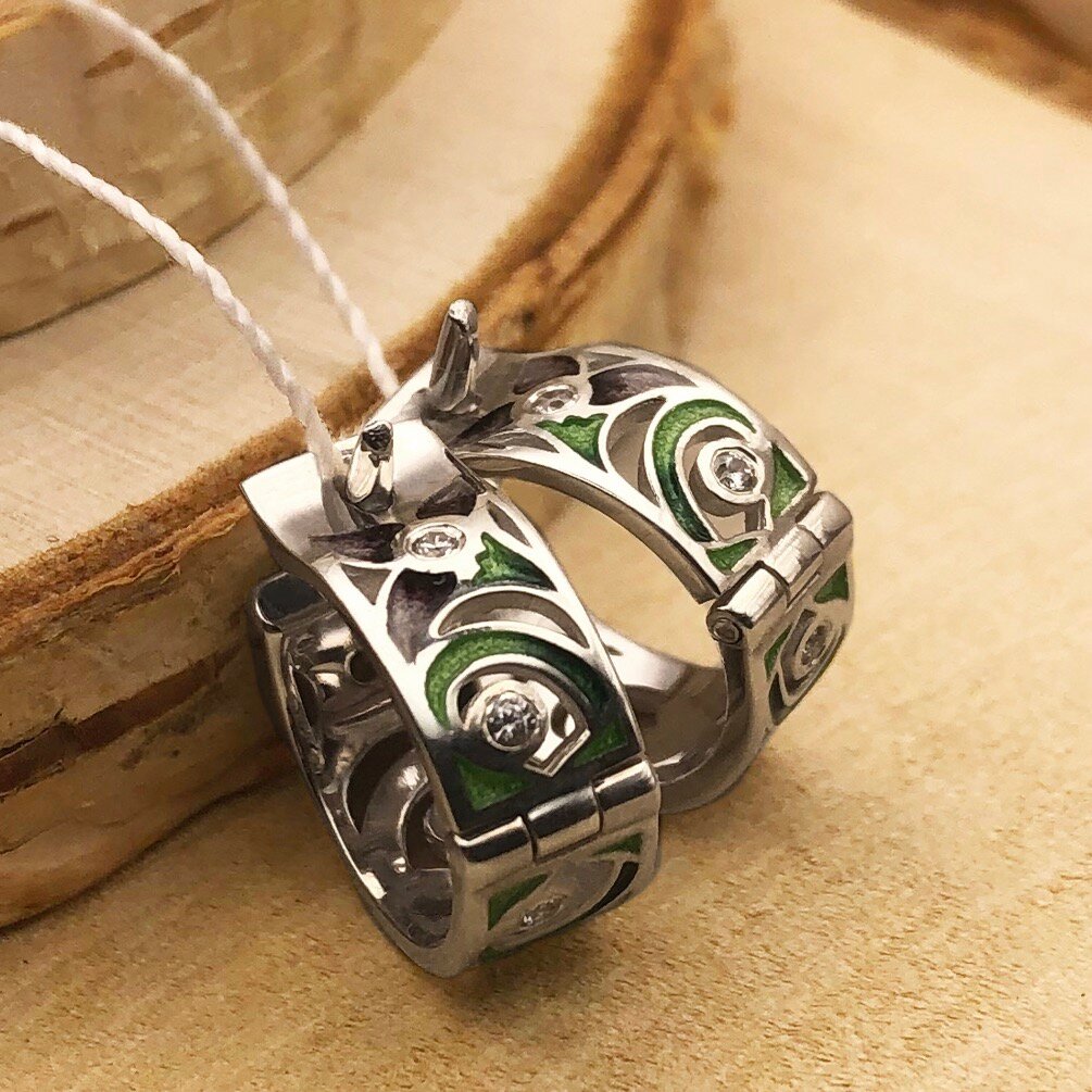 Серьги, серебро, 960 проба, чернение, оксидирование, фианит