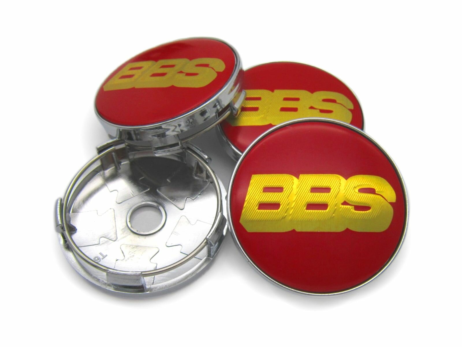 Колпачки, заглушки на литые диски BBS red/gold 60/56 мм, комплект 4 шт.