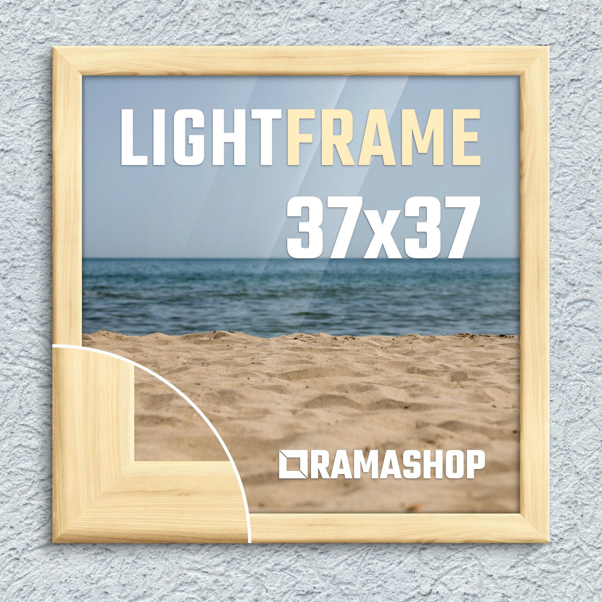 Рамка для фото 37х37 см, серия "Light Frame", фоторамка деревянная. Неокрашенная, cкругленный профиль 24х16 мм. Карельская сращенная сосна