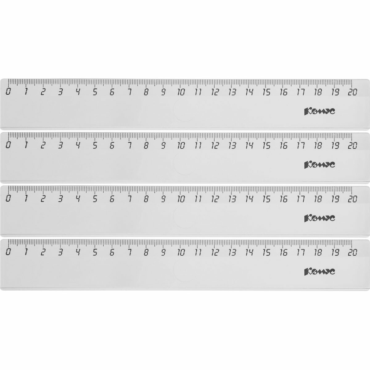 Линейка 20см Комус, пластиковая, набор 4шт. (744218), 5 уп.