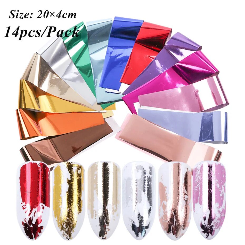 14 шт или 1 шт металл переводная Фольга для дизайна ногтей лазерный зеркальный эффект Очаровательная Фольга для ногтей Наклейка Аксессуары для маникюра LA996 -2