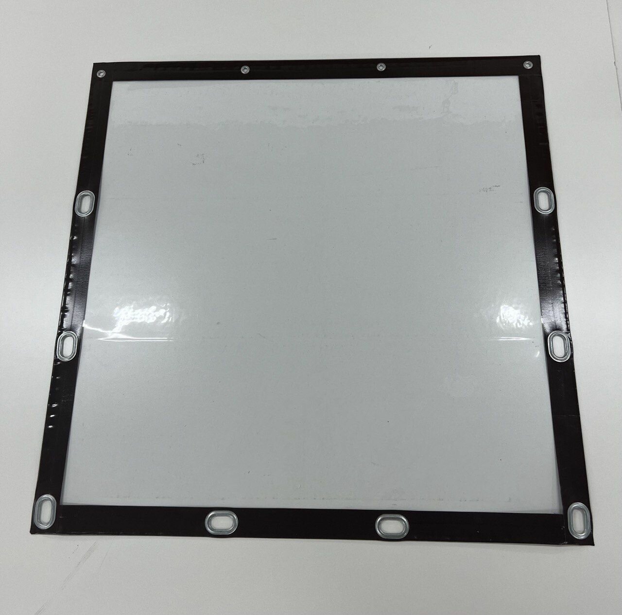 Мягкое окно с поворотными скобами 115см (в) х375см (ш)- для беседки, веранды, террасы (коричневая окантовка)