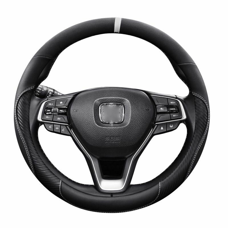 Стильное рулевое колесо для защиты крышки Microfiber Leather Easy Установка, Белая линия - Круглый