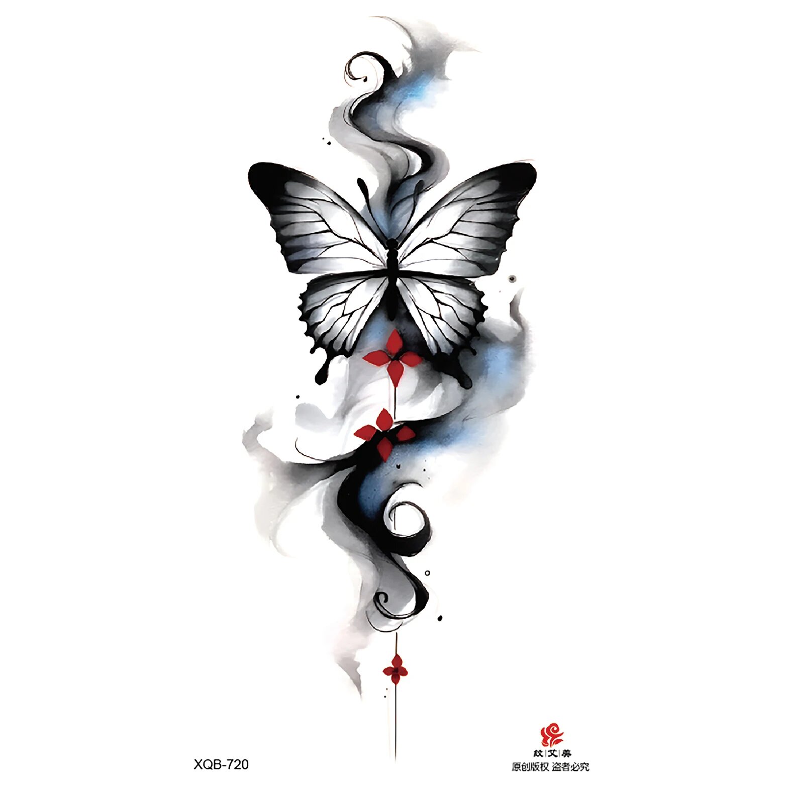 Черный цветок, водостойкая временная татуировка, наклейка, красота, бабочка, роза для женщин, 3D вспышка, боди, рука, моющиеся поддельные татуировки 05-QXQB-720