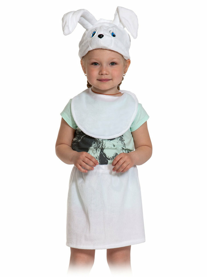 Костюм зайчика Карнавалофф "Зайка", для девочек, белый, полиэстер, размер 92-116
