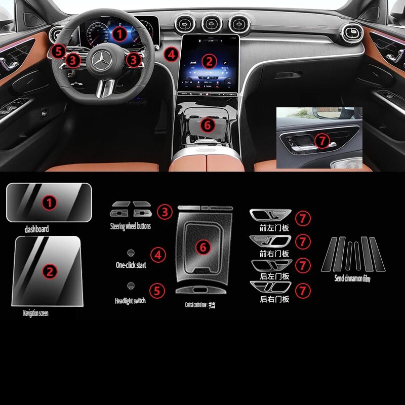 Прозрачная пленка из ТПУ для Mercedes Benz GLC 2023-2025, защитная наклейка для Left Driver seat