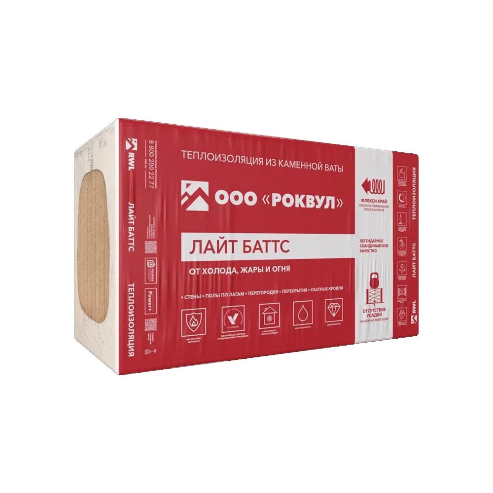 Утеплитель Роквул Лайт Баттс 50х600х1000 мм 6 кв. м Роквул ГП-315198