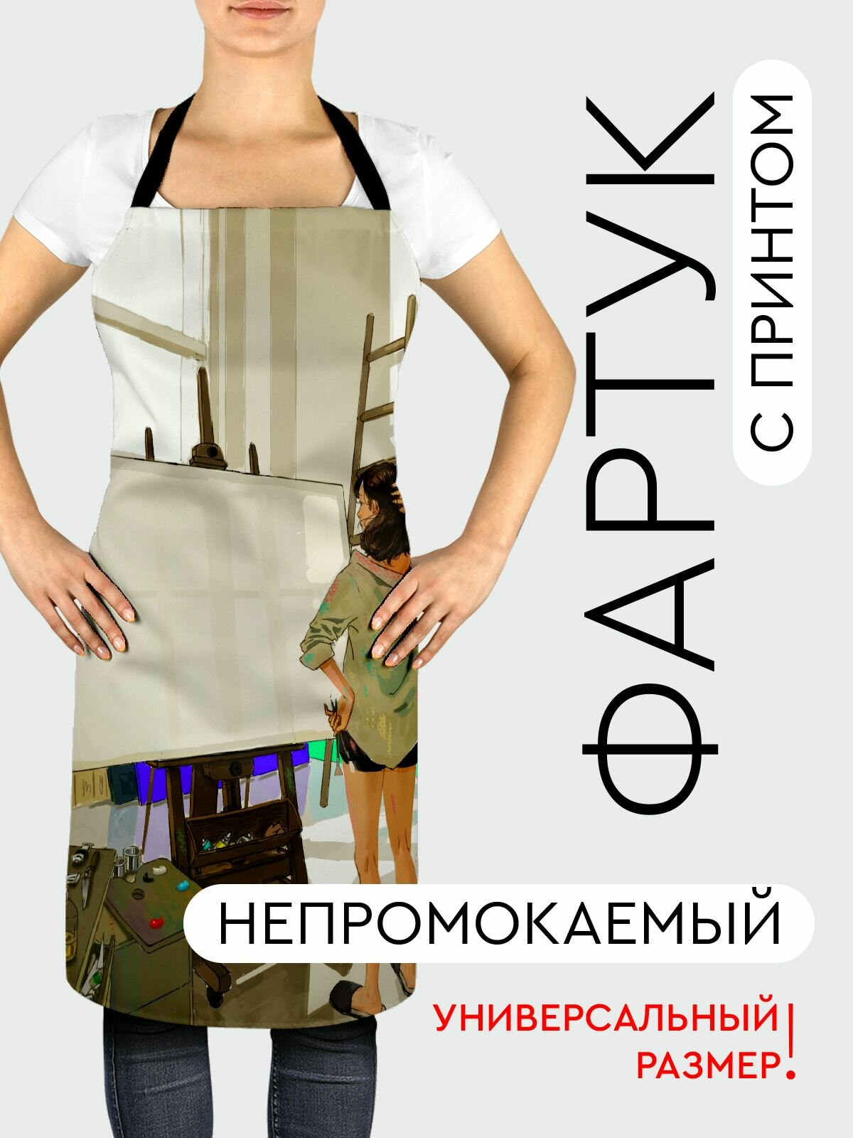 Фартук кухонный, универсальный размер, с водоотталкивающей пропиткой / Аниме / художник
