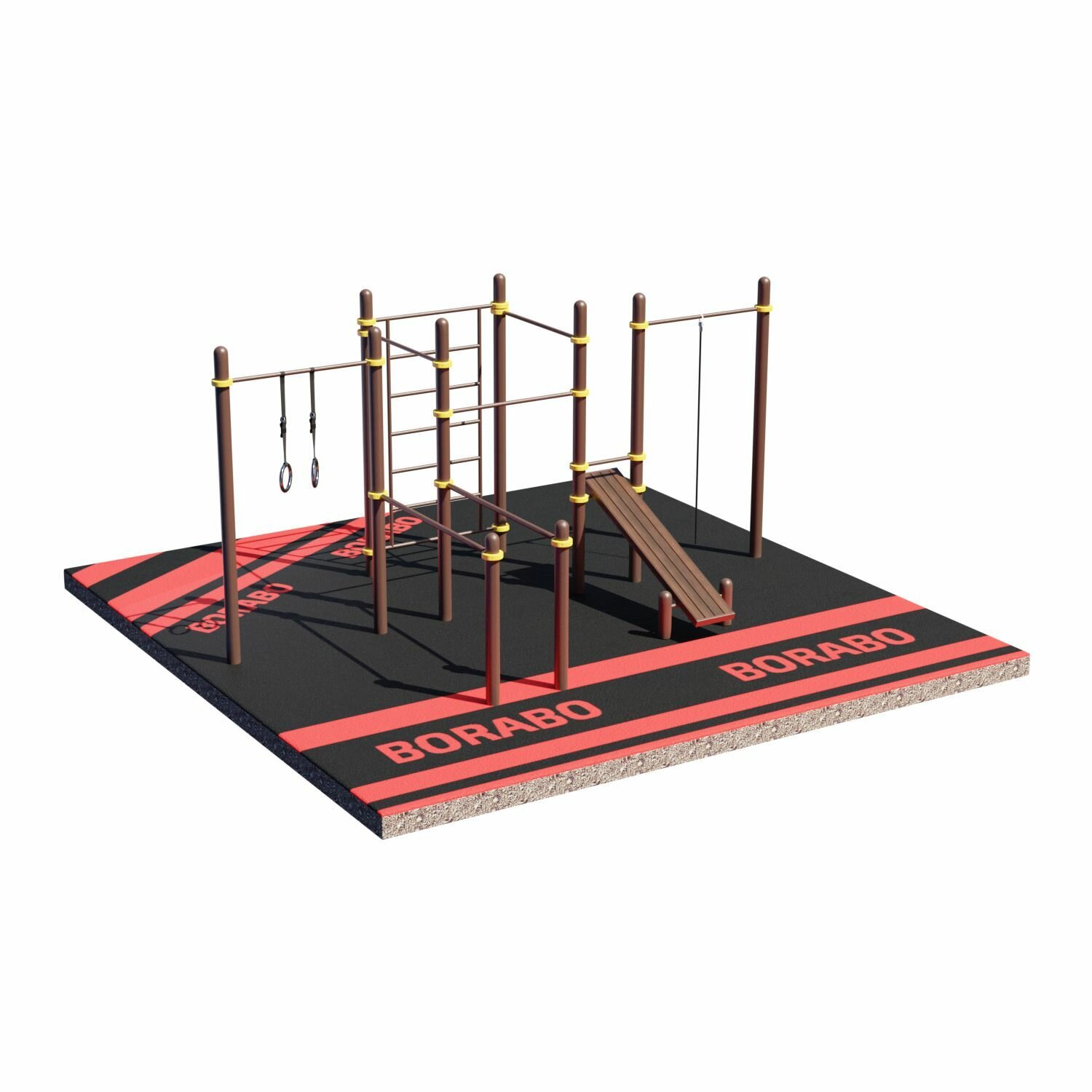 Workout площадка спортивная для улицы, на дачу с шведской стенкой, турниками, брусьями, скамьей для пресса, канатом и кольцами BW-51