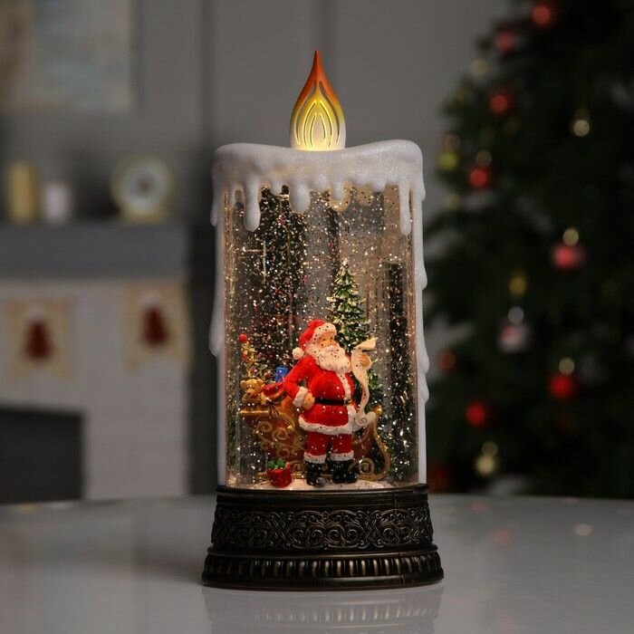 Светодиодная фигура Luazon Lighting "Свеча с Дедом Морозом", 13,8х30х8,4 см, пластик, ААх3, USB, свечение теплое белое (N465)