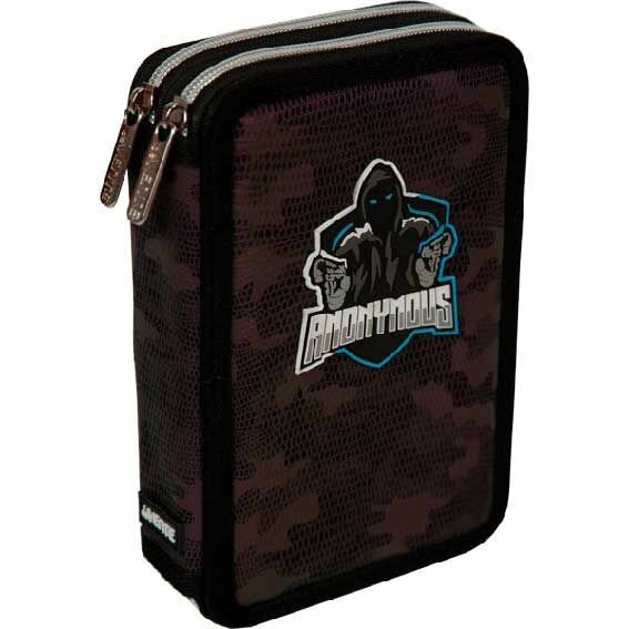 Пенал deVENTE 2 отделения, 205х140х52, "Anonymous Fighter" кожзам, на молнии (7012325)