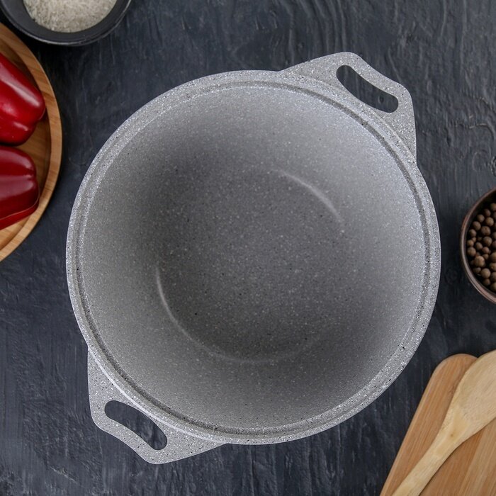 Кастрюля Kukmara 4 л, стеклянная крышка, антипригарное покрытие, светлый мрамор
