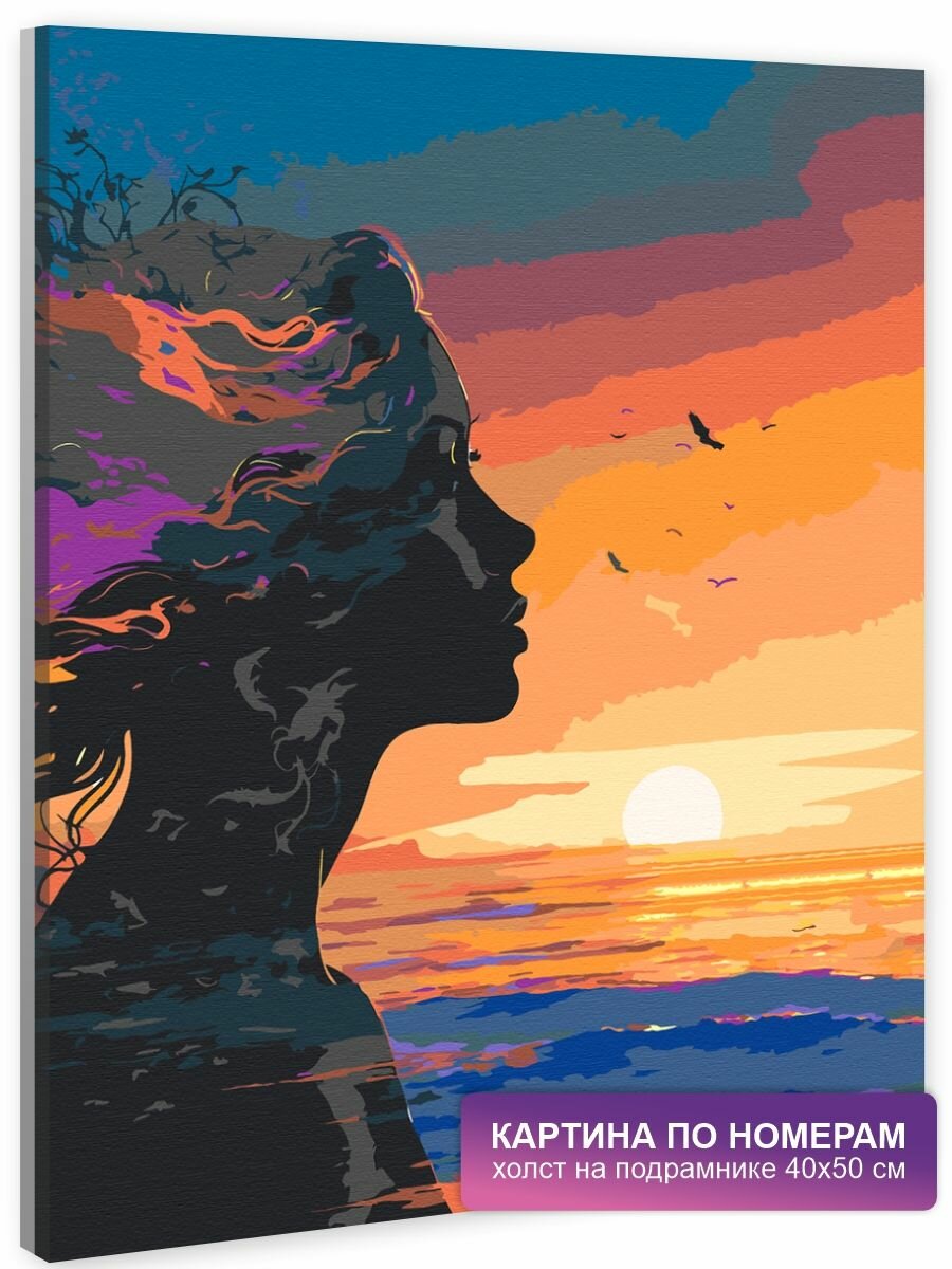 Картина по номерам на холсте с подрамником 40х50 см. Мир, вселенная, человек, люди. "Девушка море", арт. 5453/