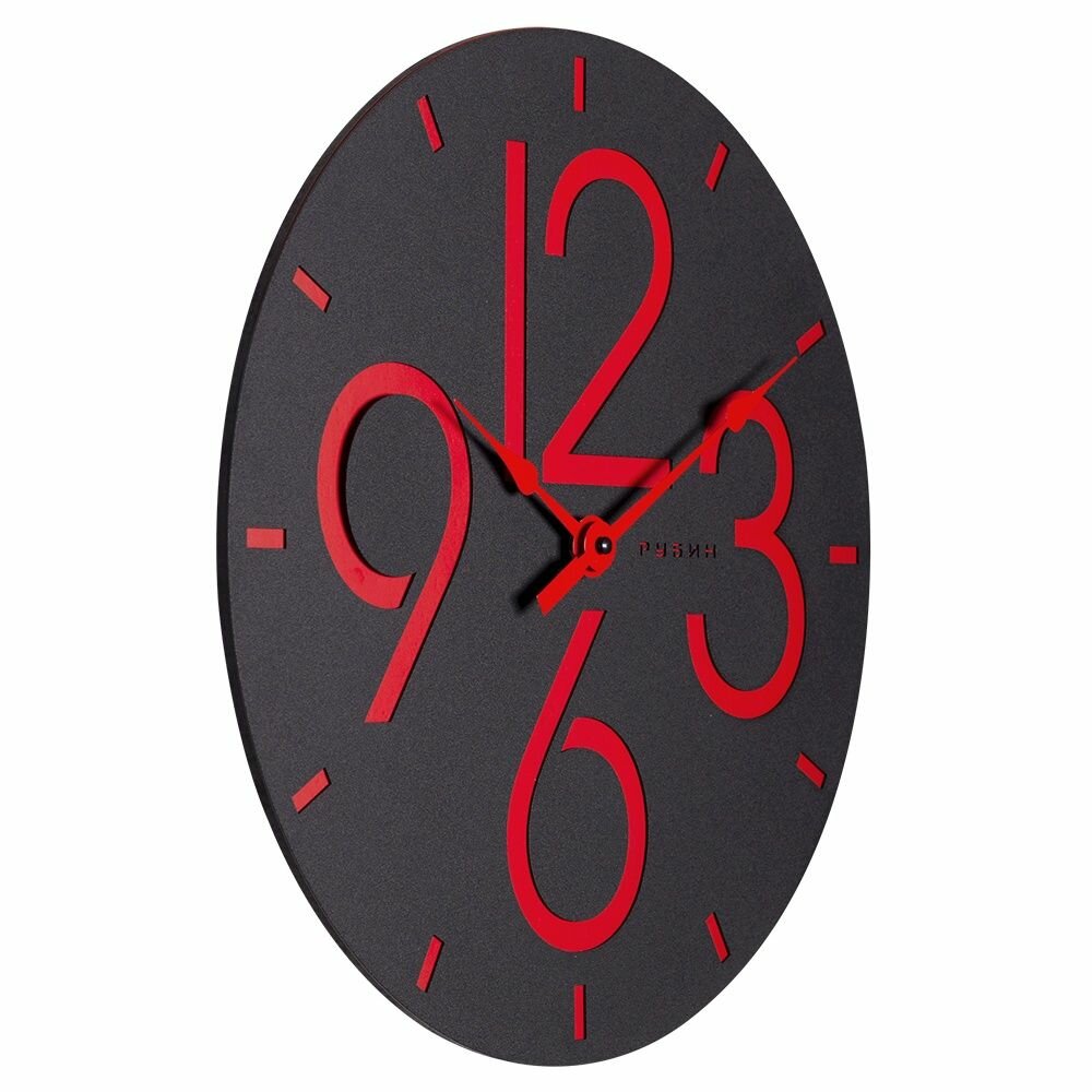 Часы настенные Рубин "Цифры", диаметр 40 см, открытая стрелка, черно-красные, круглые (4011-002)