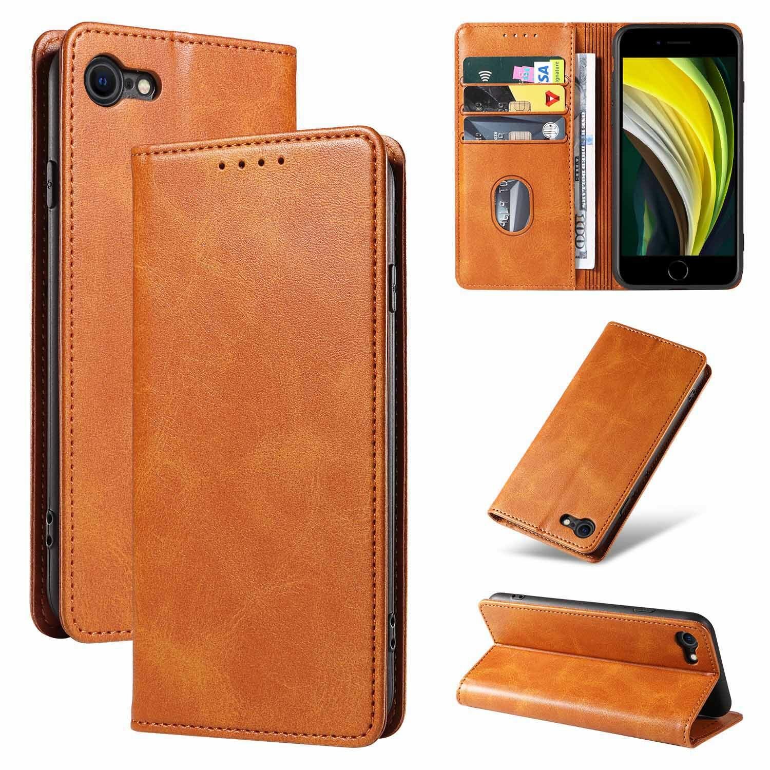 Кожаный чехол-книжка для Apple iPhone 7 / 8 / SE 2020 (SE 2) / SE 2022 (SE 3) /Айфон 7, 8, СЕ 2020 (СЕ 2), СЕ 2022 (СЕ 3), магнитный, с отделениями для карт и кошельком, высокое качество