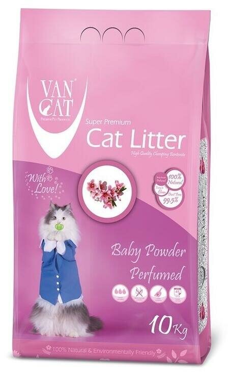 Van Cat Baby Powder 5 кг комкующийся наполнитель для кошачьих туалетов без пыли с ароматом детской присыпки