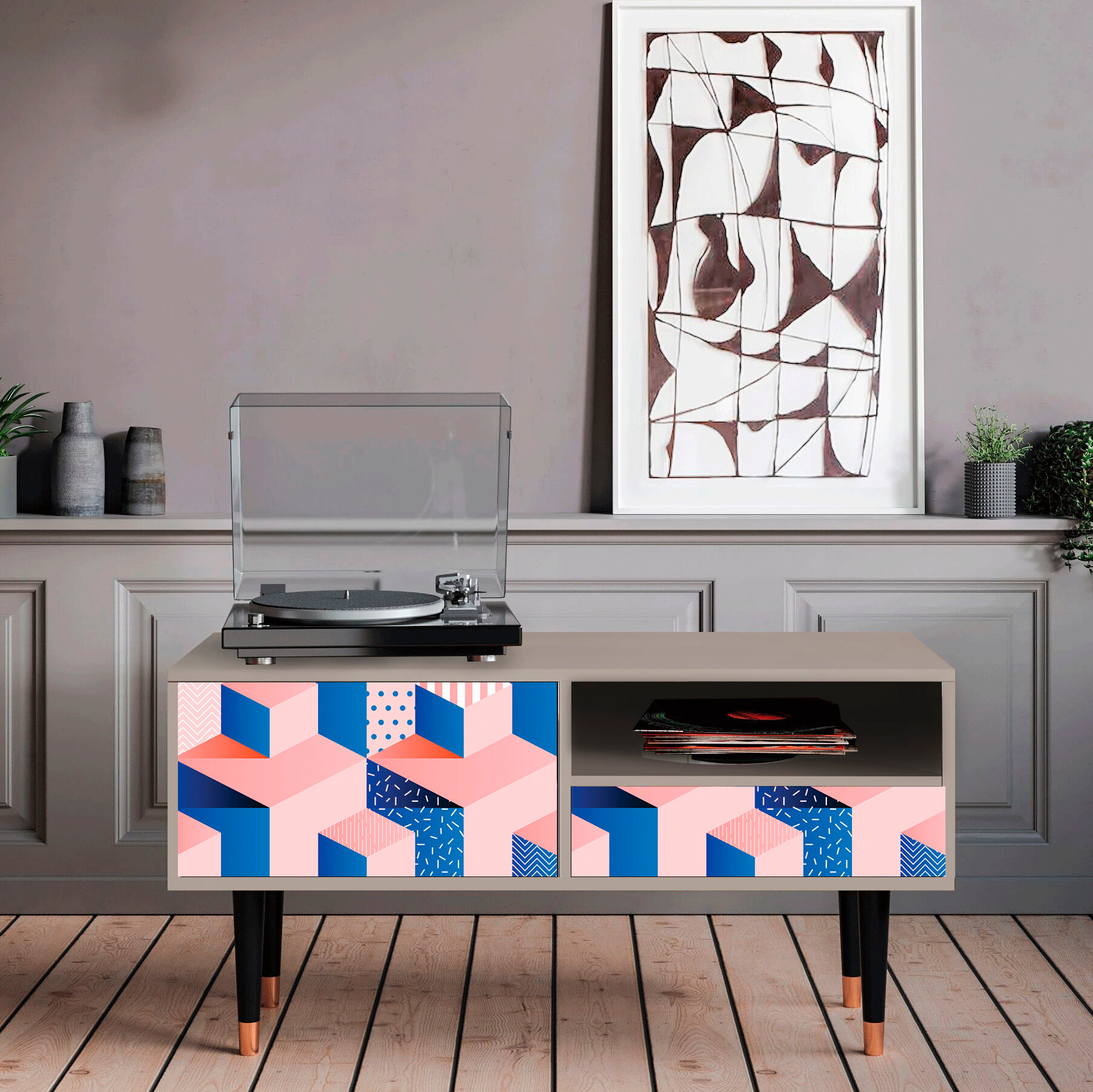 ТВ-Тумба - STORYZ - T3 Pinky Squares, Размер - 115 x 59 x 48 см, Цвет корпуса - , Сатин